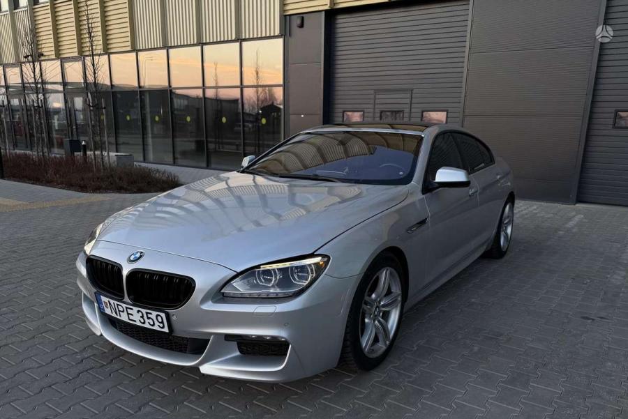 Pelēks BMW 640 Gran Coupe 2014 Viļņa, ar dzinēja tilpumu 2.98 L un nobraukumu 181 tūkst. km par 14666 €, foto 1 vietnē AUTOMOTO.COM.LV