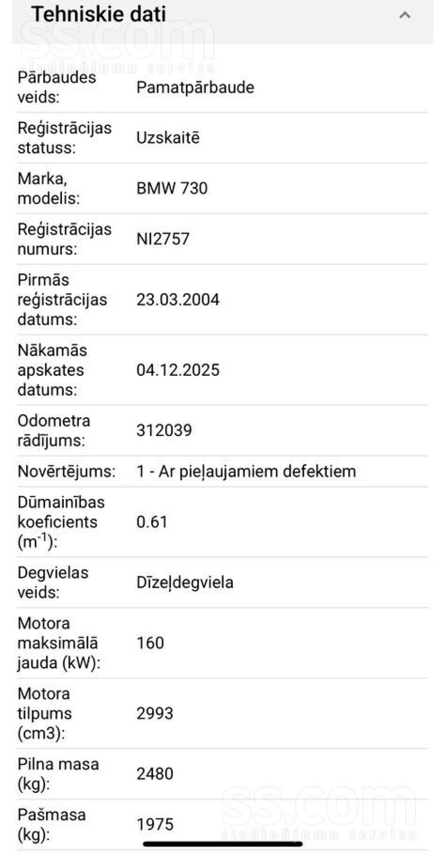 Melns BMW 730 2004 Jēkabpils, ar dzinēja tilpumu 3.00 L un nobraukumu 313 tūkst. km par 3500 €, foto 17 vietnē AUTOMOTO.COM.LV