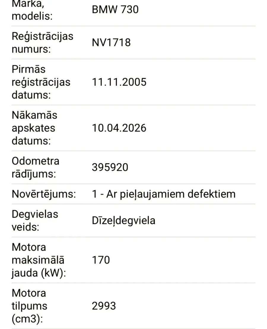 Black BMW 730 2005 in Riga, with an engine capacity of 3.00 L and mileage of 396 thousand km for 3990 €, photo 32 on AUTOMOTO.COM.LV
