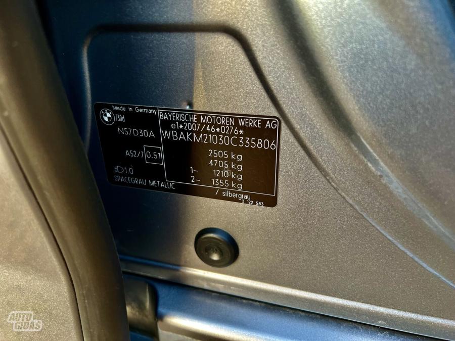 BMW 730 2011 in Taurage, with an engine capacity of 3.00 L and mileage of 249 thousand km for 12999 €, photo 23 on AUTOMOTO.COM.LV