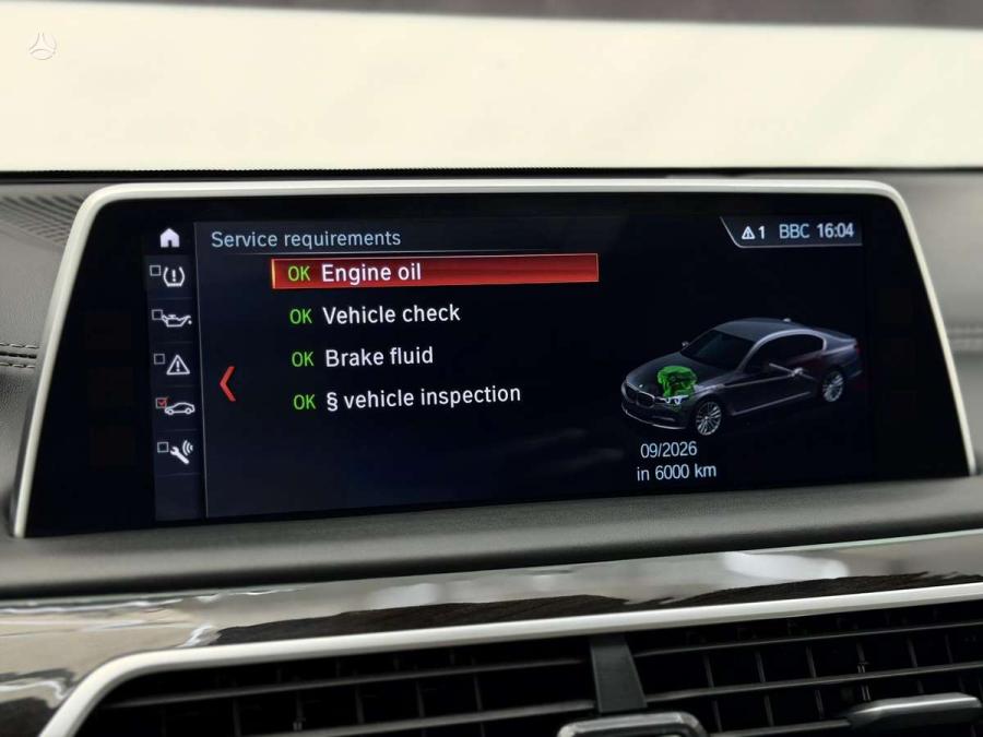Black BMW 740 2016 in Vilnius, with an engine capacity of 3.00 L and mileage of 80 thousand km for 23300 €, photo 31 on AUTOMOTO.COM.LV