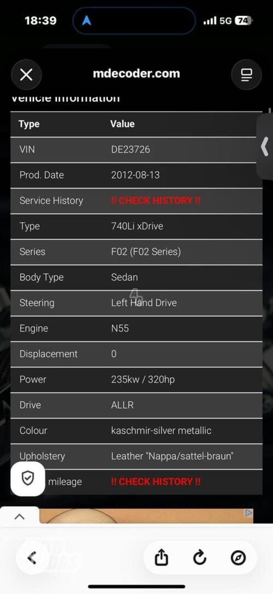 БМВ 740 2013 в Шилуте, объемом двигателя 3.00 л и пробегом 132 тыс. км за 8750 €, фото 16 на AUTOMOTO.COM.LV