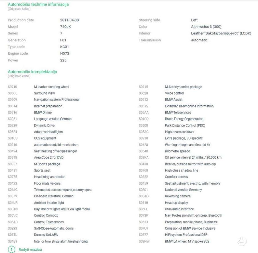 Белый БМВ 740 2011 в Вильнюс, объемом двигателя 2.99 л и пробегом 331 тыс. км за 9700 €, фото 20 на AUTOMOTO.COM.LV