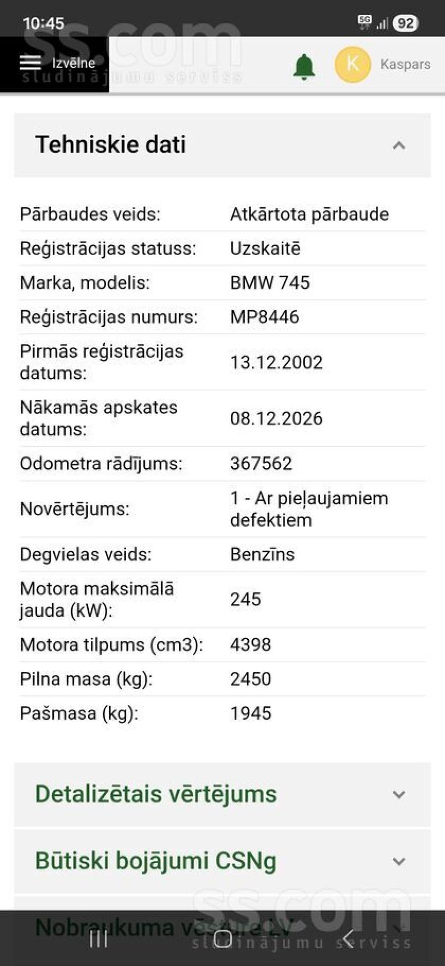 Черный БМВ 745 2002 в Рига, объемом двигателя 4.40 л и пробегом 368 тыс. км за 2200 €, фото 3 на AUTOMOTO.COM.LV