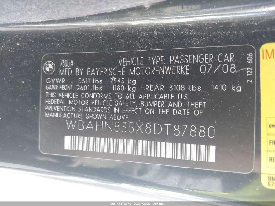 Black BMW 750 2008 in Klaipeda, with an engine capacity of 4.80 L and mileage of 171 thousand km for 4900 €, photo 15 on AUTOMOTO.COM.LV