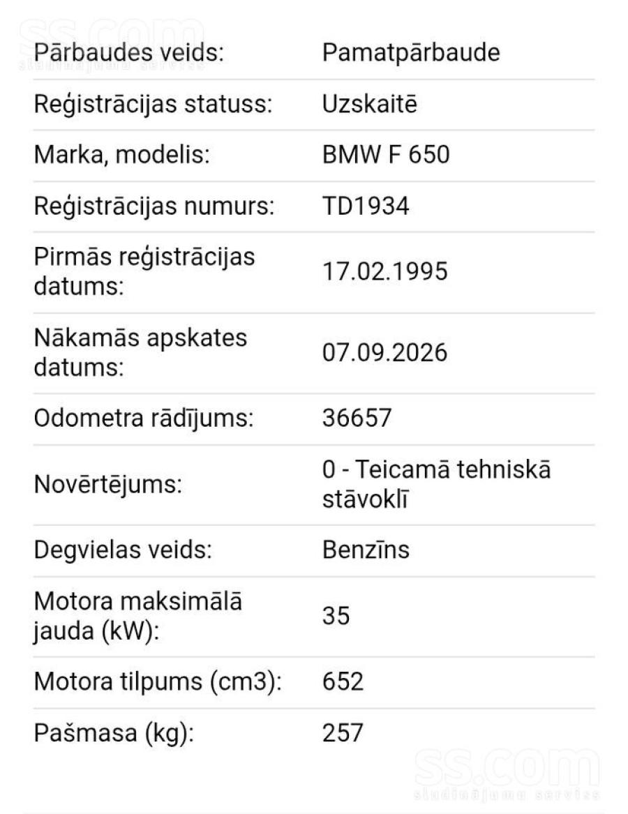 БМВ F 650 1995 в Талси, объемом двигателя 0.65 л и пробегом 0 тыс. км за 1999 €, фото 5 на AUTOMOTO.COM.LV