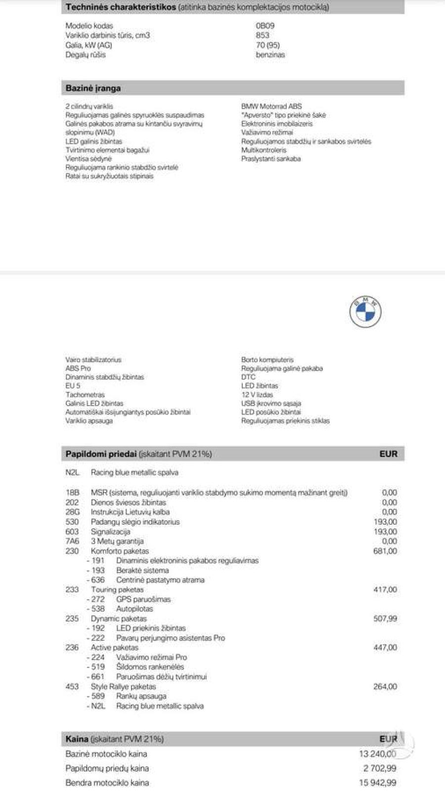 BMW F 850GS Adventure 2021 Viļņa, ar dzinēja tilpumu 0.85 L un nobraukumu 15 tūkst. km par 14000 €, foto 17 vietnē AUTOMOTO.COM.LV