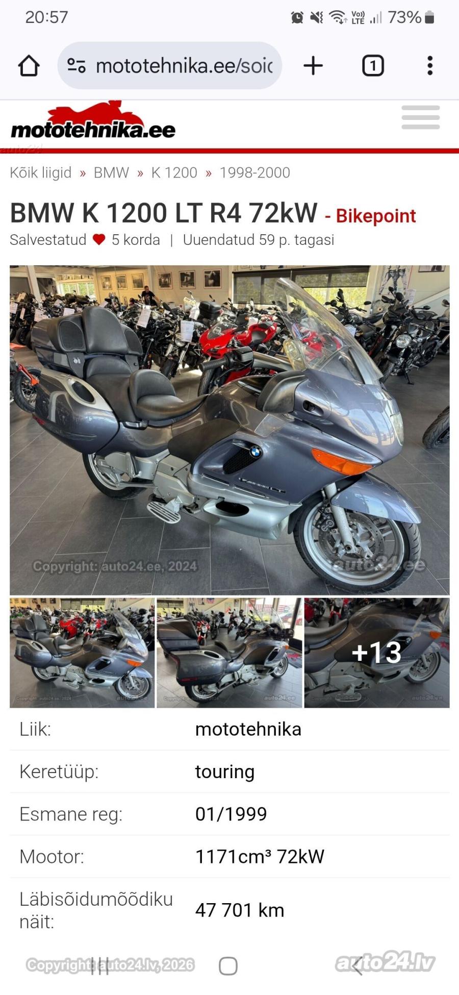 BMW K 1200R 1999 Hāpsalu, ar dzinēja tilpumu 1.20 L un nobraukumu 48 tūkst. km par 5200 €, foto 15 vietnē AUTOMOTO.COM.LV