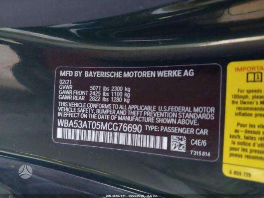 Green BMW m440 2021 in Klaipeda, with an engine capacity of 3.00 L and mileage of 50 thousand km for 14800 €, photo 10 on AUTOMOTO.COM.LV