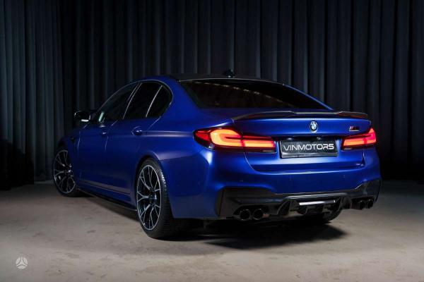 Blue BMW M5 2020 in Vilnius, with an engine capacity of 4.39 L and mileage of 81 thousand km for 64999 €, photo 6 on AUTOMOTO.COM.LV