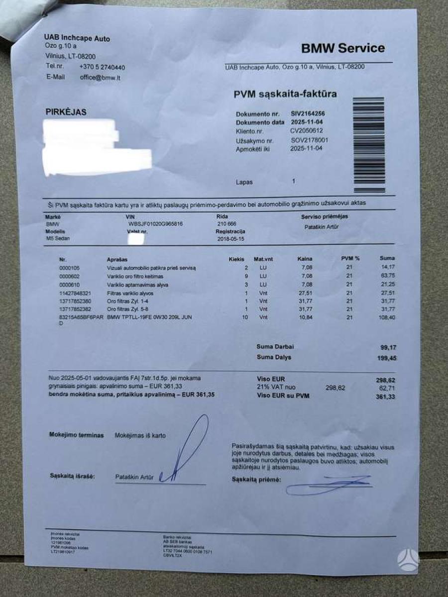 Grey BMW M5 2018 in Vilnius, with an engine capacity of 4.40 L and mileage of 212 thousand km for 36999 €, photo 36 on AUTOMOTO.COM.LV