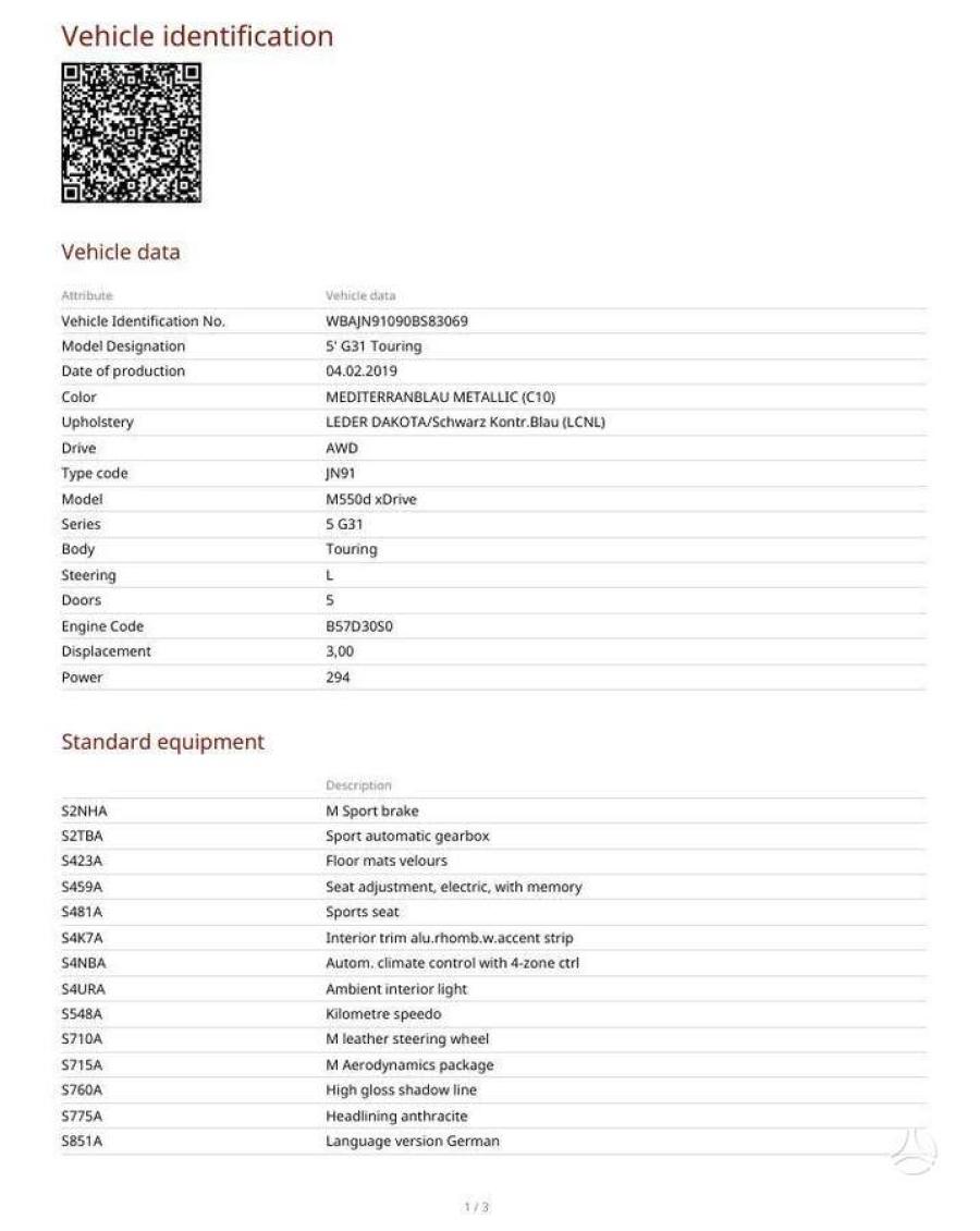 Синий БМВ M550 2019 в Шяуляй, объемом двигателя 2.99 л и пробегом 186 тыс. км за 32400 €, фото 38 на AUTOMOTO.COM.LV