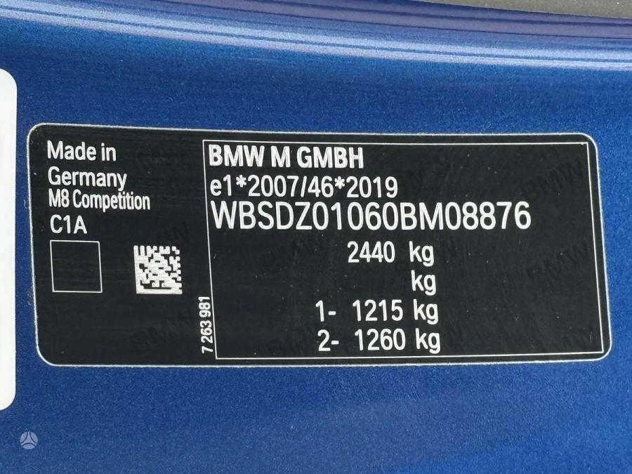 Blue BMW M8 2019 in Kaunas, with an engine capacity of 4.40 L and mileage of 104 thousand km for 61999 €, photo 20 on AUTOMOTO.COM.LV