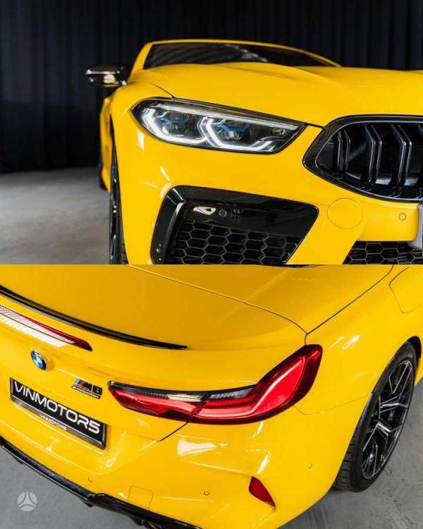Yellow BMW M8 2022 in Vilnius, with an engine capacity of 4.40 L and mileage of 48 thousand km for 99999 €, photo 9 on AUTOMOTO.COM.LV