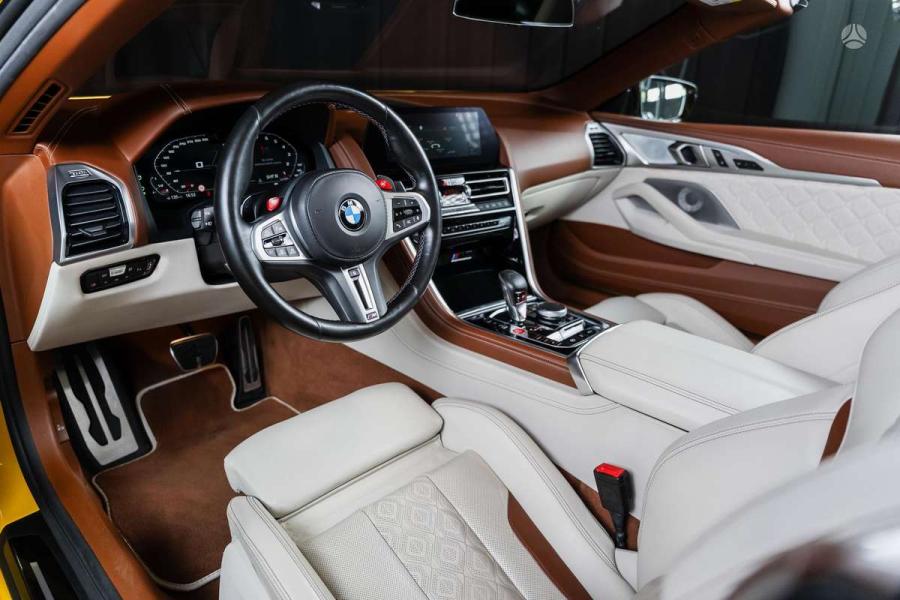 Yellow BMW M8 2022 in Vilnius, with an engine capacity of 4.40 L and mileage of 48 thousand km for 99999 €, photo 21 on AUTOMOTO.COM.LV