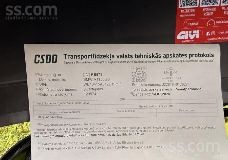 БМВ R 1150GS 2001 в Екабпилс, объемом двигателя 1.15 л и пробегом 0 тыс. км за 3100 €, фото 7 на AUTOMOTO.COM.LV