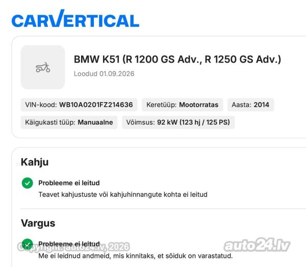 BMW R 1200GS ADVENTURE 2015 Tallina vietnē Melns BMW R 1200GS ADVENTURE 2015 Tallina, ar dzinēja tilpumu 1.17 L un nobraukumu 33 tūkst. km par 11400 €, foto 11 vietnē AUTOMOTO.COM.LV
