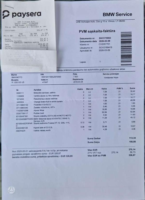 BMW R 1200GS 2016 Viļņa, ar dzinēja tilpumu 1.17 L un nobraukumu 10 tūkst. km par 11300 €, foto 9 vietnē AUTOMOTO.COM.LV