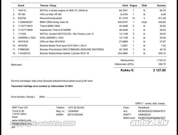 Black BMW S 1000RR 2018 in Tallinn, with an engine capacity of 1.00 L and mileage of 38 thousand km for 12500 €, photo 3 on AUTOMOTO.COM.LV