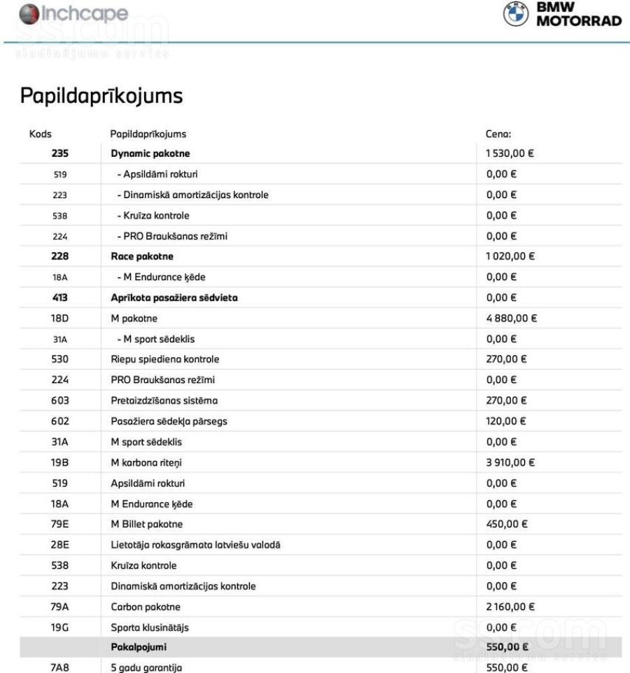 BMW S 1000RR 2024 in Riga, with an engine capacity of 1.00 L and mileage of 0 thousand km for 21500 €, photo 9 on AUTOMOTO.COM.LV