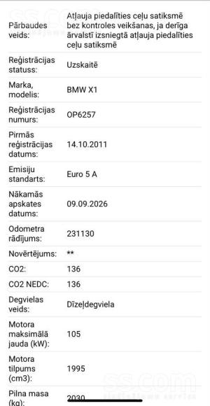 Black BMW X1 2011 in Jekabpils, with an engine capacity of 2.00 L and mileage of 231 thousand km for 6200 €, photo 17 on AUTOMOTO.COM.LV
