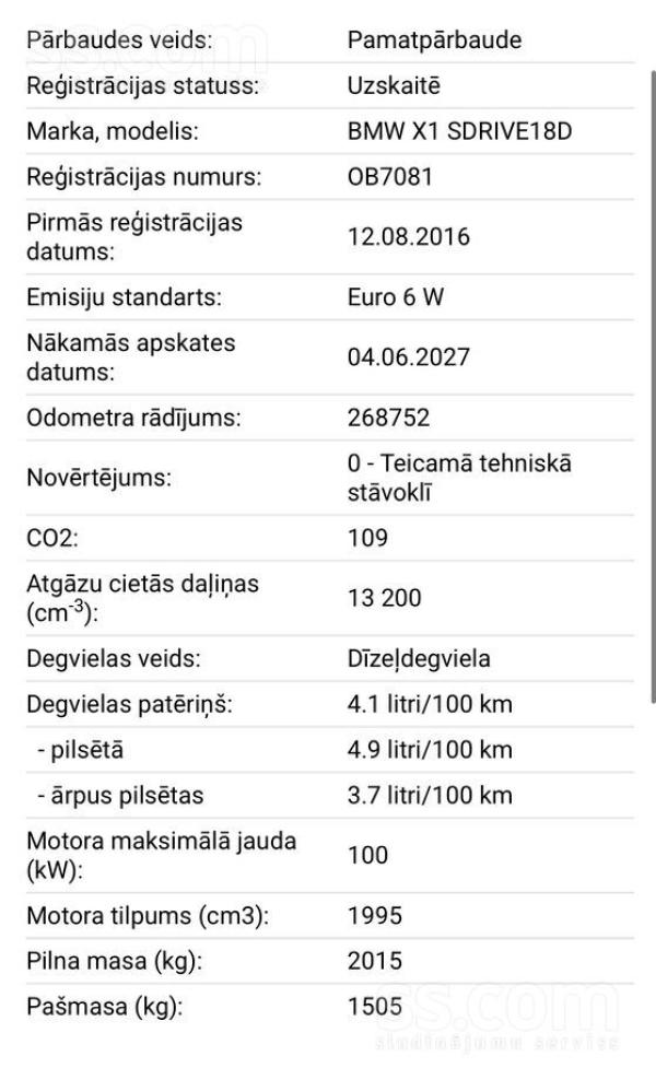 Black BMW X1 2016 in Riga, with an engine capacity of 2.00 L and mileage of 267 thousand km for 9900 €, photo 10 on AUTOMOTO.COM.LV