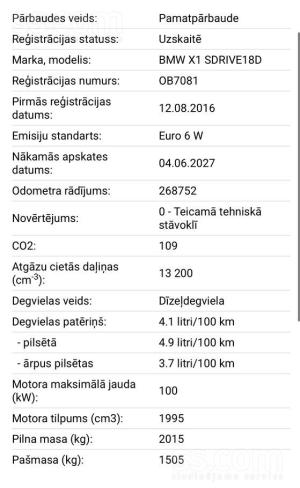 Black BMW X1 2016 in Riga, with an engine capacity of 2.00 L and mileage of 267 thousand km for 9900 €, photo 11 on AUTOMOTO.COM.LV