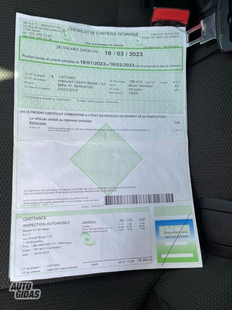 BMW X1 2014 in Utena, with an engine capacity of 2.00 L and mileage of 203 thousand km for 12350 €, photo 30 on AUTOMOTO.COM.LV