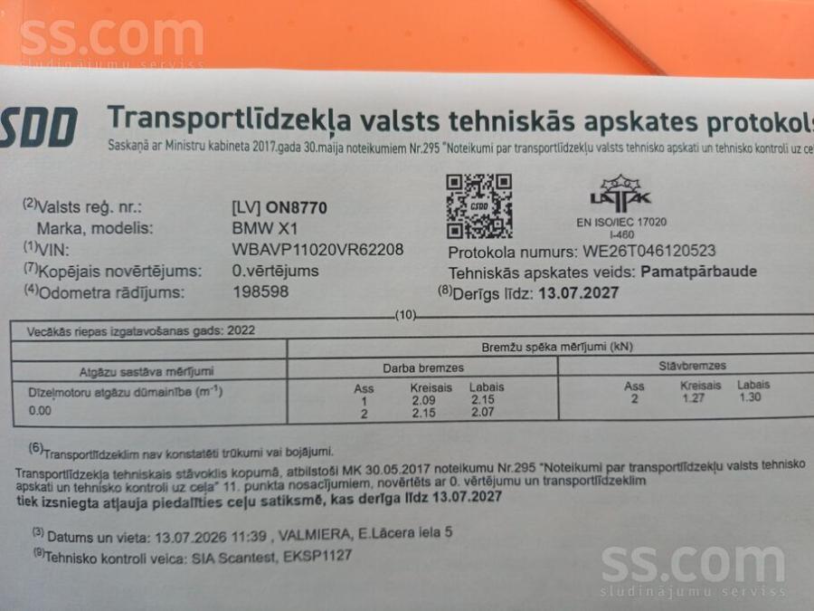 Grey BMW X1 2011 in Valmiera, with an engine capacity of 2.00 L and mileage of 199 thousand km for 7900 €, photo 23 on AUTOMOTO.COM.LV