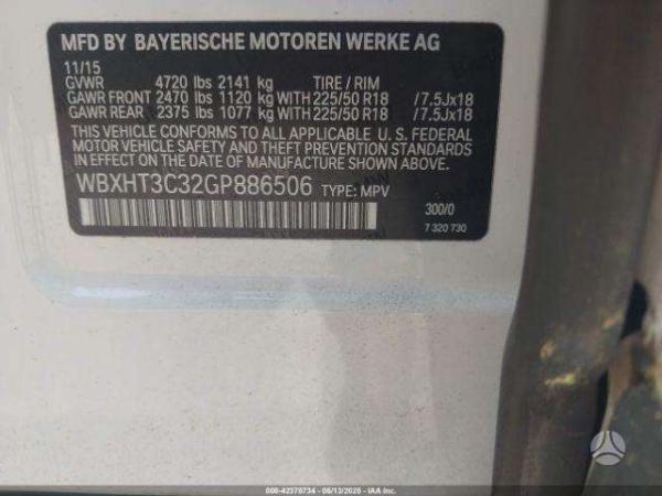 Белый БМВ Х1 2016 в Клайпеда, объемом двигателя 2.00 л и пробегом 92 тыс. км за 4600 €, фото 9 на AUTOMOTO.COM.LV