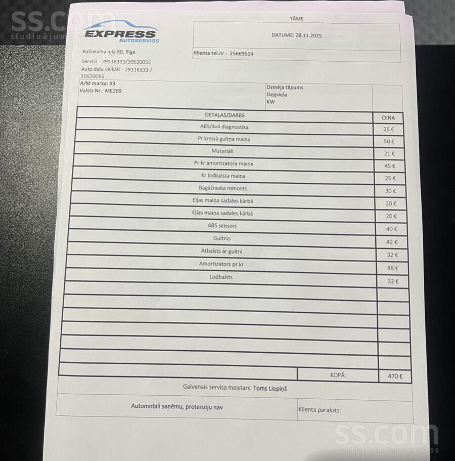 Черный БМВ Х3 2004 в Рига, объемом двигателя 3.00 л и пробегом 335 тыс. км за 4200 €, фото 20 на AUTOMOTO.COM.LV