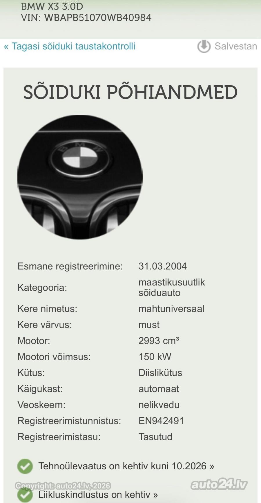 Черный БМВ Х3 2004 в Тарту, объемом двигателя 3.00 л и пробегом 360 тыс. км за 3999 €, фото 17 на AUTOMOTO.COM.LV