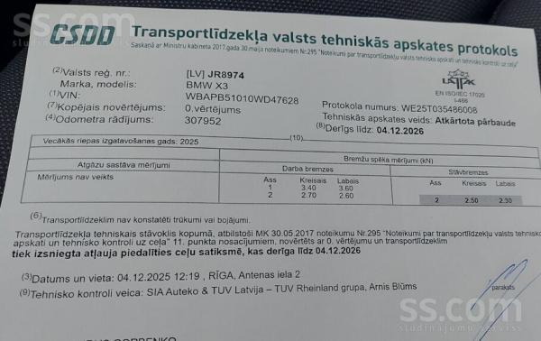 Melns BMW X3 2005 Rīga, ar dzinēja tilpumu 3.00 L un nobraukumu 315 tūkst. km par 4100 €, foto 10 vietnē AUTOMOTO.COM.LV