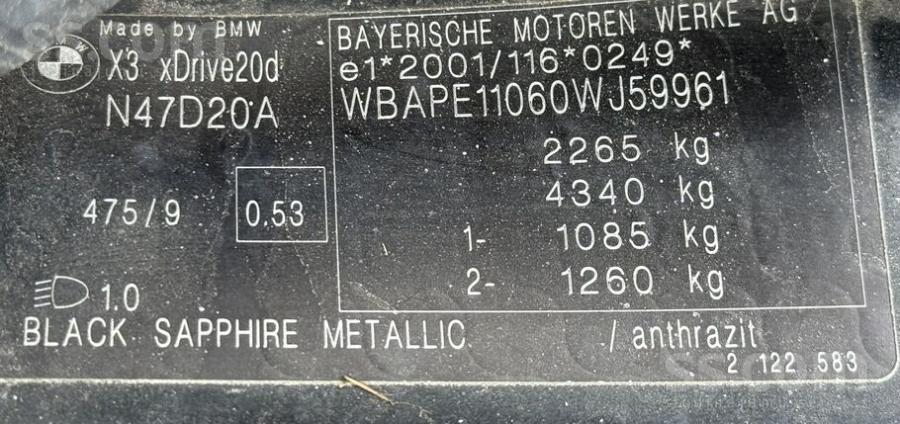 Black BMW X3 2009 in Jurmala, with an engine capacity of 2.00 L and mileage of 310 thousand km for 5990 €, photo 24 on AUTOMOTO.COM.LV