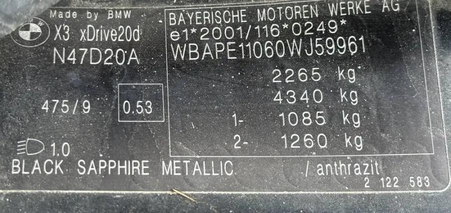 Черный БМВ Х3 2009 в Юрмала, объемом двигателя 2.00 л и пробегом 310 тыс. км за 5990 €, фото 24 на AUTOMOTO.COM.LV