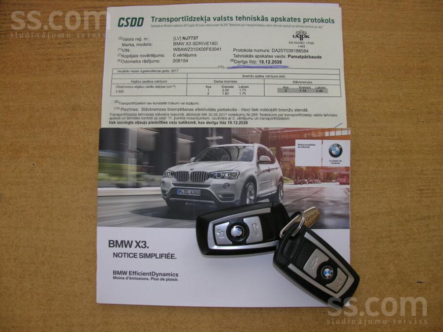 Black BMW X3 2014 in Riga, with an engine capacity of 2.00 L and mileage of 213 thousand km for 12200 €, photo 20 on AUTOMOTO.COM.LV