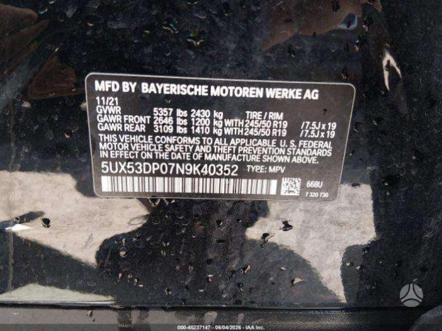 Melns BMW X3 2022 Klaipėda, ar dzinēja tilpumu 2.00 L un nobraukumu 80 tūkst. km par 16500 €, foto 10 vietnē AUTOMOTO.COM.LV