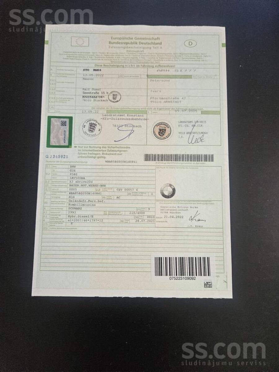 Черный БМВ Х3 2022 в Кулдига, объемом двигателя 3.00 л и пробегом 114 тыс. км за 45990 €, фото 24 на AUTOMOTO.COM.LV
