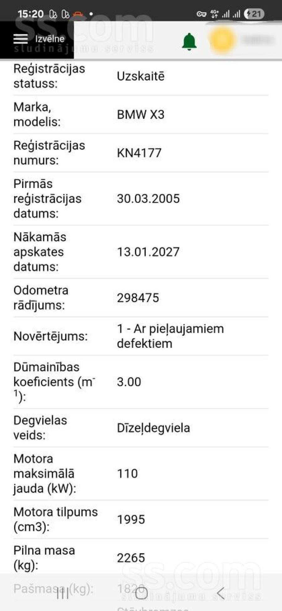 Grey BMW X3 2005 in Riga, with an engine capacity of 2.00 L and mileage of 0 thousand km for 3100 €, photo 33 on AUTOMOTO.COM.LV
