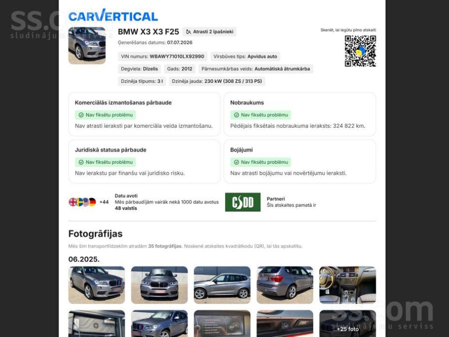 Grey BMW X3 2012 in Riga, with an engine capacity of 3.00 L and mileage of 327 thousand km for 11555 €, photo 25 on AUTOMOTO.COM.LV