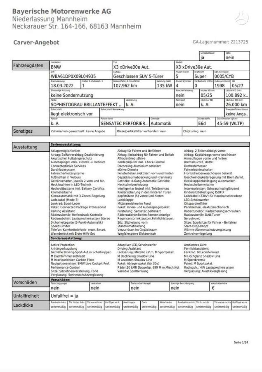Серый БМВ Х3 2022 в Вильнюс, объемом двигателя 2.00 л и пробегом 108 тыс. км за 39444 €, фото 29 на AUTOMOTO.COM.LV