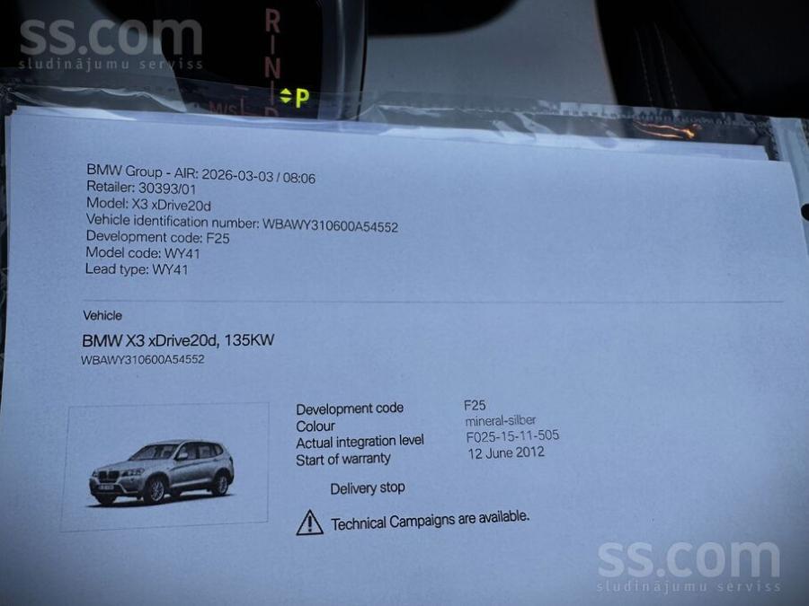 BMW X3 2012 in Jurmala, with an engine capacity of 2.00 L and mileage of 211 thousand km for 9250 €, photo 32 on AUTOMOTO.COM.LV
