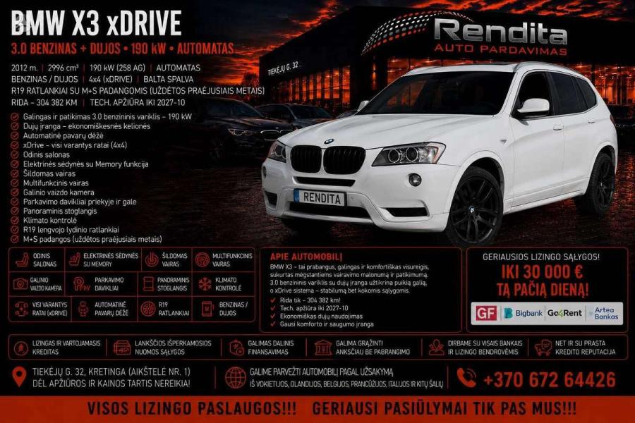 White BMW X3 2012 in Kretinga, with an engine capacity of 3.00 L and mileage of 304 thousand km for 9499 €, photo 41 on AUTOMOTO.COM.LV