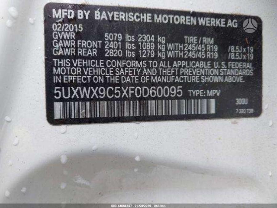 Белый БМВ Х3 2015 в Клайпеда, объемом двигателя 2.00 л и пробегом 247 тыс. км за 7000 €, фото 9 на AUTOMOTO.COM.LV