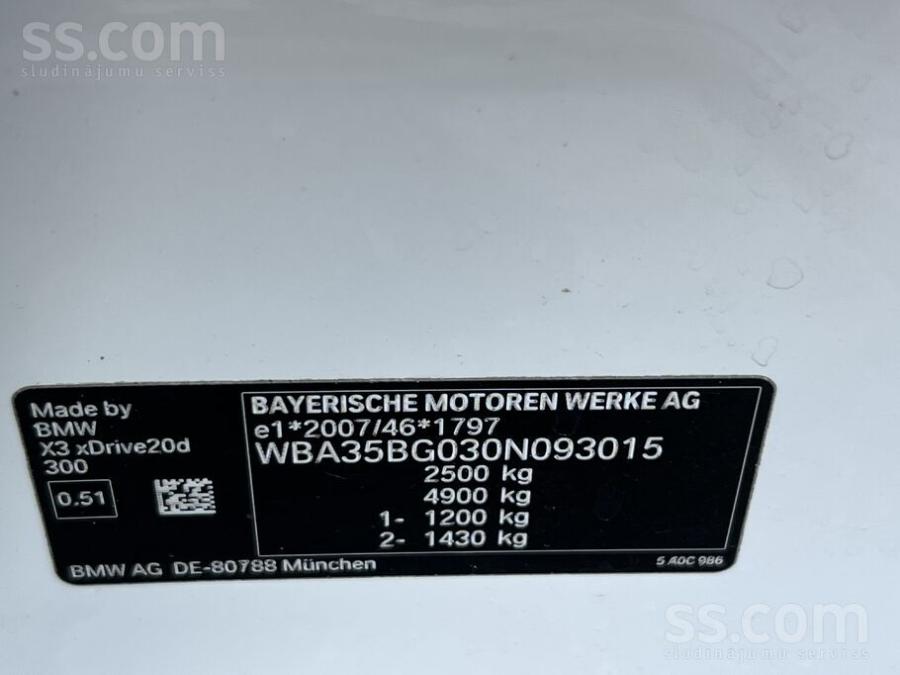 Balts BMW X3 2021 Rīga, ar dzinēja tilpumu 2.00 L un nobraukumu 119 tūkst. km par 25500 €, foto 12 vietnē AUTOMOTO.COM.LV