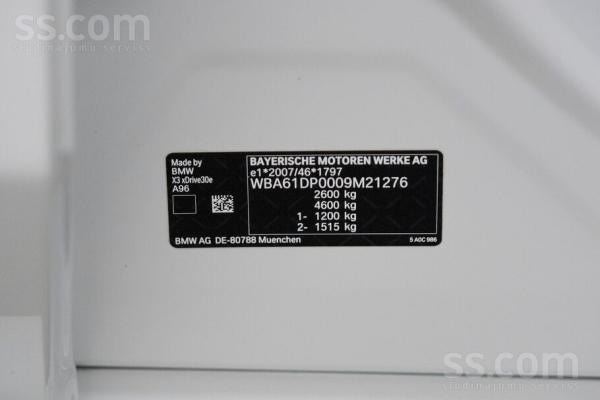 Balts BMW X3 2022 Rīga, ar dzinēja tilpumu 2.00 L un nobraukumu 61 tūkst. km par 44000 €, foto 10 vietnē AUTOMOTO.COM.LV