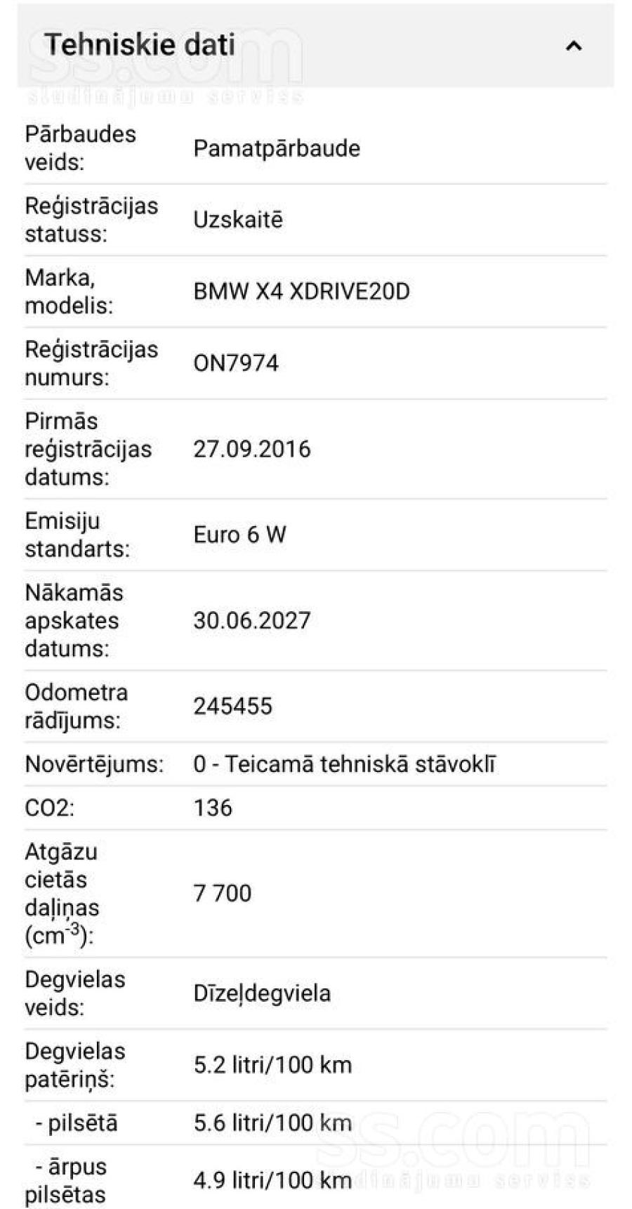 Blue BMW X4 2016 in Riga, with an engine capacity of 2.00 L and mileage of 245 thousand km for 16200 €, photo 15 on AUTOMOTO.COM.LV