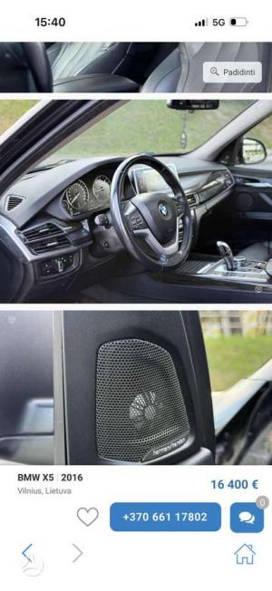 Black BMW X5 2016 in Vilnius, with an engine capacity of 3.00 L and mileage of 189 thousand km for 16400 €, photo 14 on AUTOMOTO.COM.LV