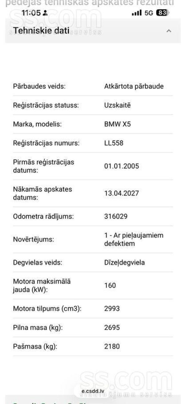 BMW X5 2005 in Kuldiga, with an engine capacity of 3.00 L and mileage of 318 thousand km for 3000 €, photo 6 on AUTOMOTO.COM.LV