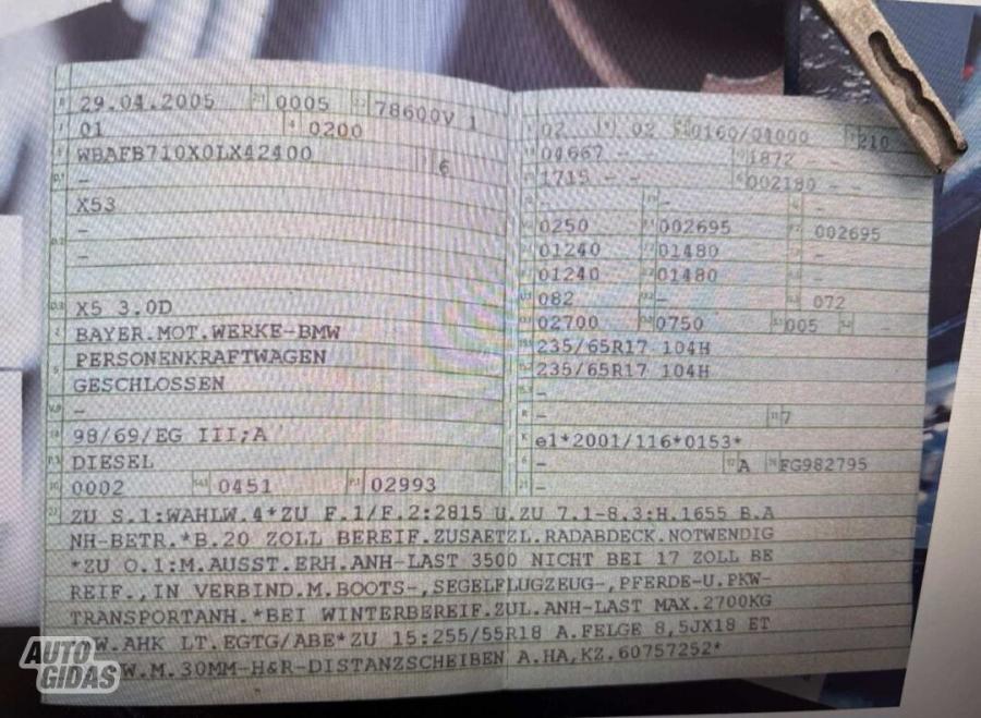 BMW X5 2005 in Vilkaviskis, with an engine capacity of 3.00 L and mileage of 330 thousand km for 2449 €, photo 12 on AUTOMOTO.COM.LV